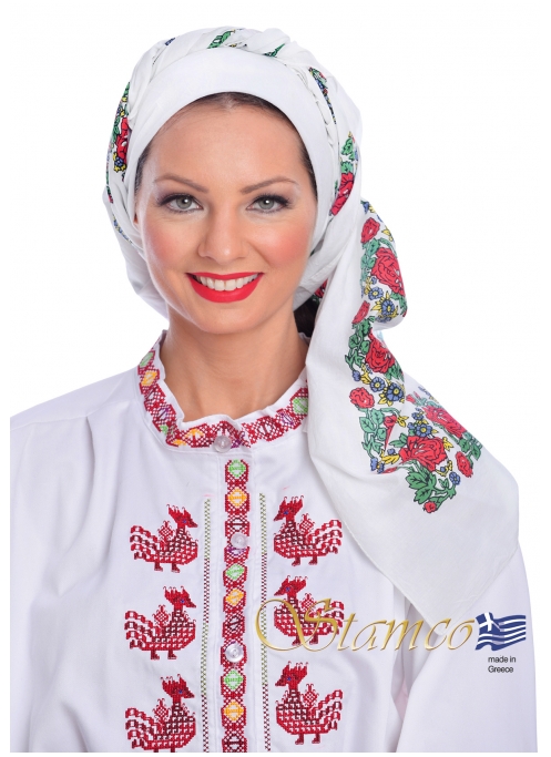 Traditional White Cotton Scarf , Greek Costume : greek-costumes.com